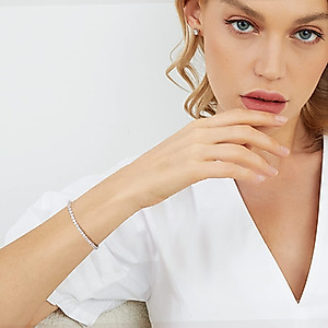 TIKJE 925 Sterling Silver 3mm Cubic Zirconia Classic Tennis Bracelet | White Gold Bracelets for Women | Size 6.5 Inch