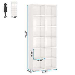 Tribesigns 71.65 Inch Tall Narrow Bookcase Bookshelf, White Modern Bookcase with 12 Cube Storage for Home Office, Vertical or Horizontal