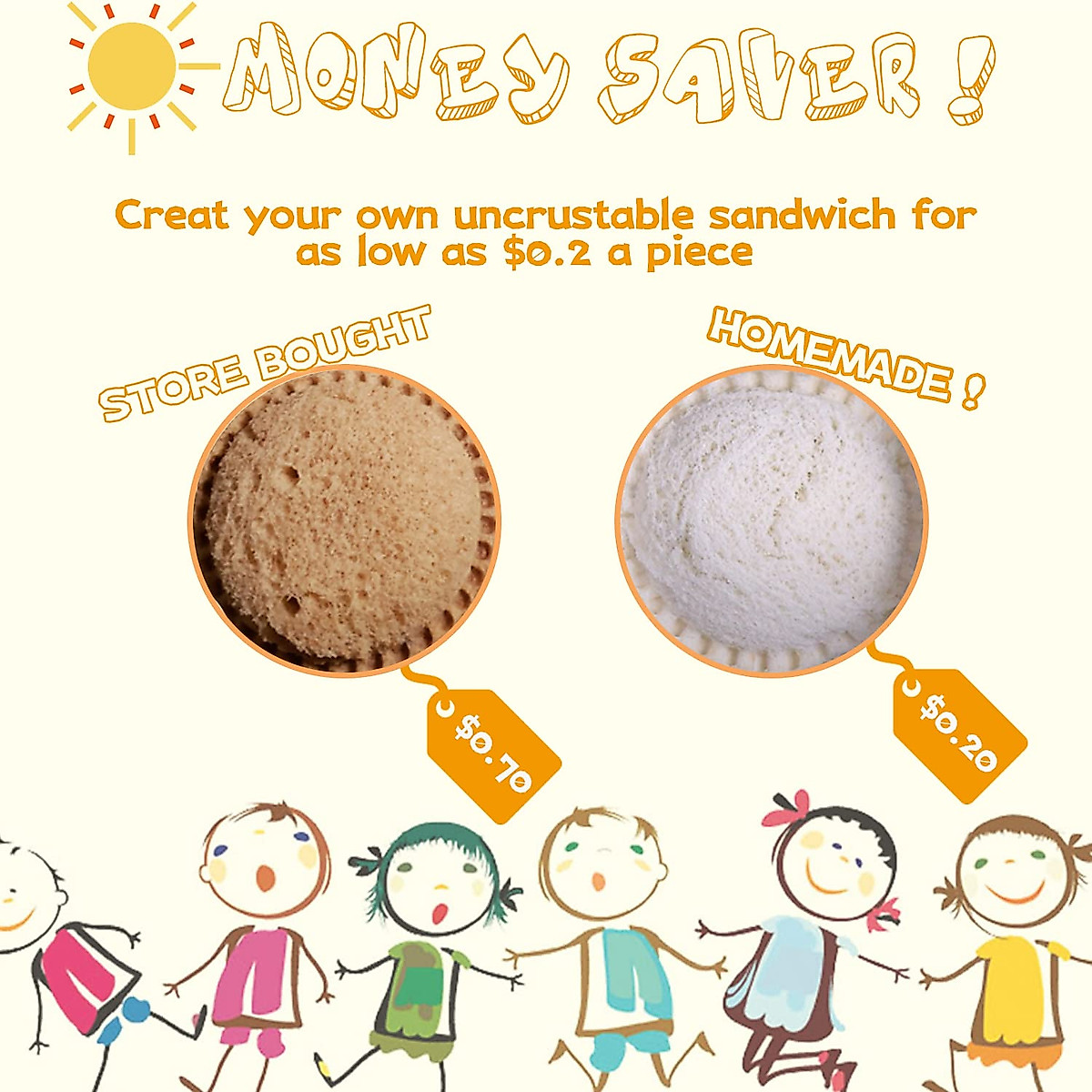 KAYCROWN Sandwich Cutter and Sealer, Uncrustables Sandwich Maker for Kids, Bread Sandwich Decruster,Stainless Steel Pancake Maker DIY Cookie Cutter for Boys & Girls Lunch and Bento Box, Pack of 2