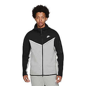 Nike Men's Sportswear Full Zip Hoodie, Black/Dark Grey Heather/White, X-Large