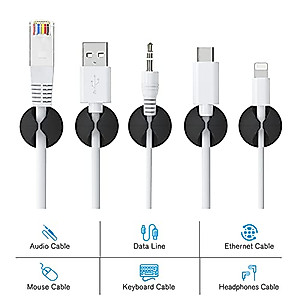 12 Pack Cable Clips, Znben Cord Organizer Holder Adhesive Cord Management Charger Wire Holder Clips for Desk, Home, Office, Car, Cubicle, Nightstand - Black