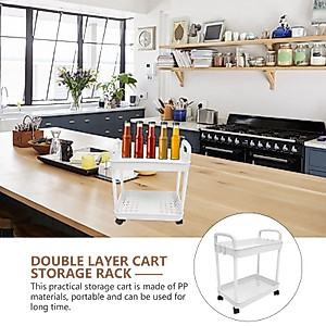 Mobile Double Layer Cart Storage Rack 2 Tier Rolling Cart Rack with Wheel Cart with Wheels Organizer Movable Bookshelf Cart Laundry Cart on Wheels Diaper Cart Dorm Cart Tiered Cart