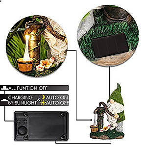 TERESA'S COLLECTIONS Garden Gnomes Decorations for Yard with Solar Lights, Large Cute Flocked Garden Sculptures & Statues Garden Gifts for Mom Front Porch Patio Outdoor Lawn Ornaments, 11.4"