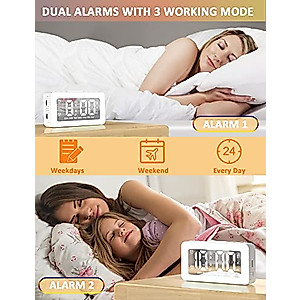 Umedo Alarm Clock for Bedrooms Dual Alarm Clocks 8 RGB Night Lights, 3 Mode Mirror Clock, USB Port, 8 White Noise, 7 Wake-Up Sounds, 16 Level Volume, 0%-100% Dimmable, Bedside Clock for Kids & Adult