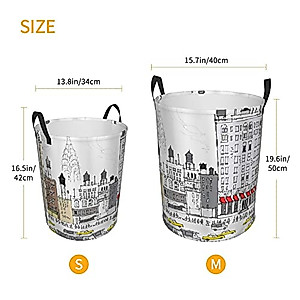 Laundry Basket,Busy City Traffic Jam Yellow Taxi Cab Urban Life Cartoon Design Modern Style Art,Large Canvas Fabric Lightweight Storage Basket/Toy Organizer/Dirty Clothes Collapsible Waterproof For College Dorms-Large
