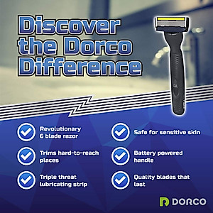 Dorco Pace 6 Plus Power - Six Blade Power Razor System with Trimmer (9 Cartridges + 1 Handle)