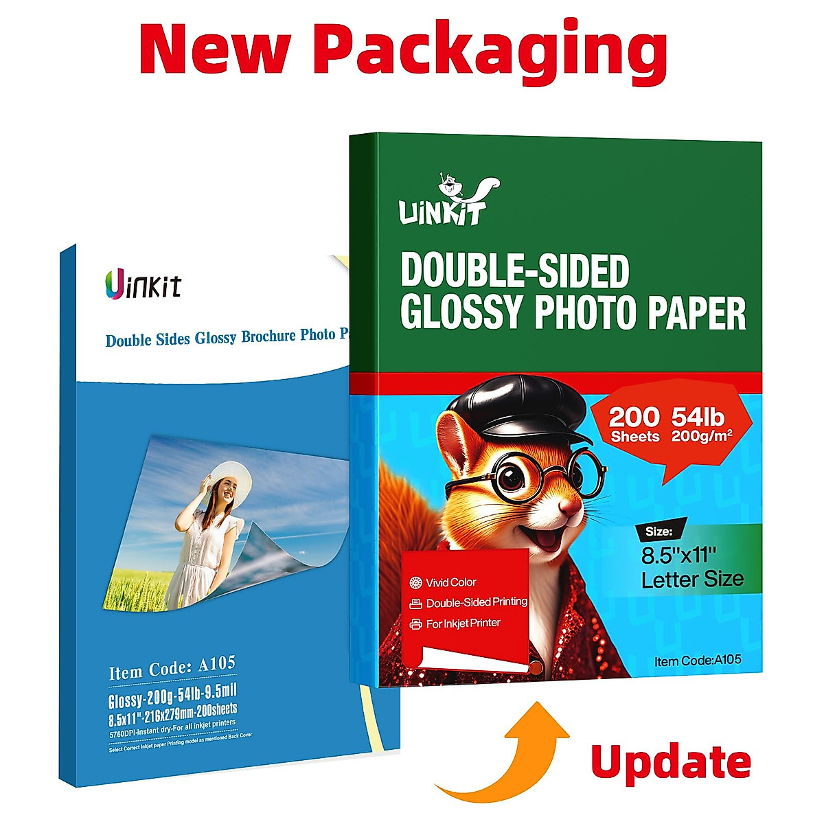 Uinkit 200 Sheets Double Sided Photo Paper Glossy 8.5x11 54lbs Inkjet for Dye Ink 200Gsm Value Bulk Pack Picture 8.5 x 11 9.5Mil for Inkjet Printing Printer