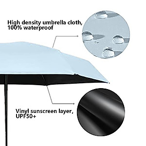 ESUFEIR Mini Travel Sun Umbrella for Purse With Case,Small Compact UV Umbrella for Sun and Rain,Lightweight & Portable,Windproof Parasol Umbrella with 99% UV Protection for Women Men Kids(syblue)