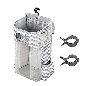 WSNM Hanging Diaper Organizer,Baby Bed Hanging Organizer,Nursery Organization Baby Diaper Holder, Diaper Stacker Storage for Crib, Playard, Changing Table or Wall with 2 Buckle straps (Gray)