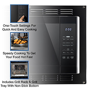 RecPro RV Kitchen Air Fryer & Convection Microwave with Trim Kit | 1.0 Cu. Ft. | 120V | 6 Cooking Modes (Black)
