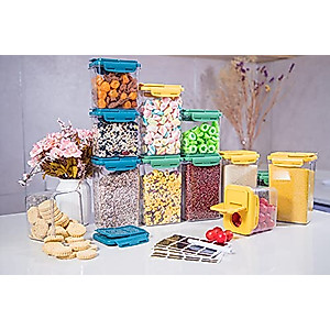 JIOLLY Airtight Food Storage Containers Set [12 Piece] - Kitchen with Lids for Flour, Sugar and Cereal,BPA-Free Plastic Dry Canisters Pantry Organization , Includes Labels, Marker