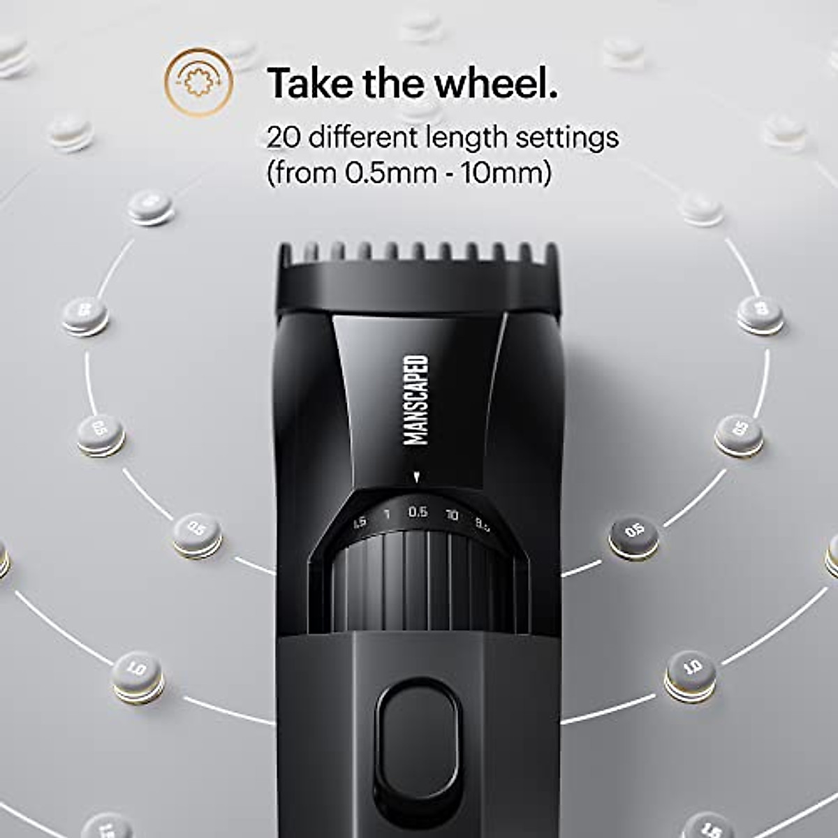 MANSCAPED® The Beard Hedger™ Premium Precision Men's Beard Trimmer, 20 Length Adjustable Blade Wheel, Stainless Steel T-Blade for Precision Facial Hair Trimming, Cordless Waterproof Wet/Dry Clipper