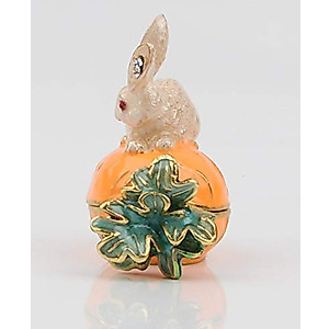 SEVENBEES Hand Painted Rabbit Figurine Enamel Hinged Jewelry Trinket Box