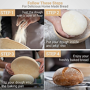 Bread Proofing Banneton Basket Set - 9 Inch Round Natural Rattan Bread Basket, with Linen Liner Cloth and Sourdough Bread Scraper Tool, Ideal Basket Gift For Professional Or Home Bakers