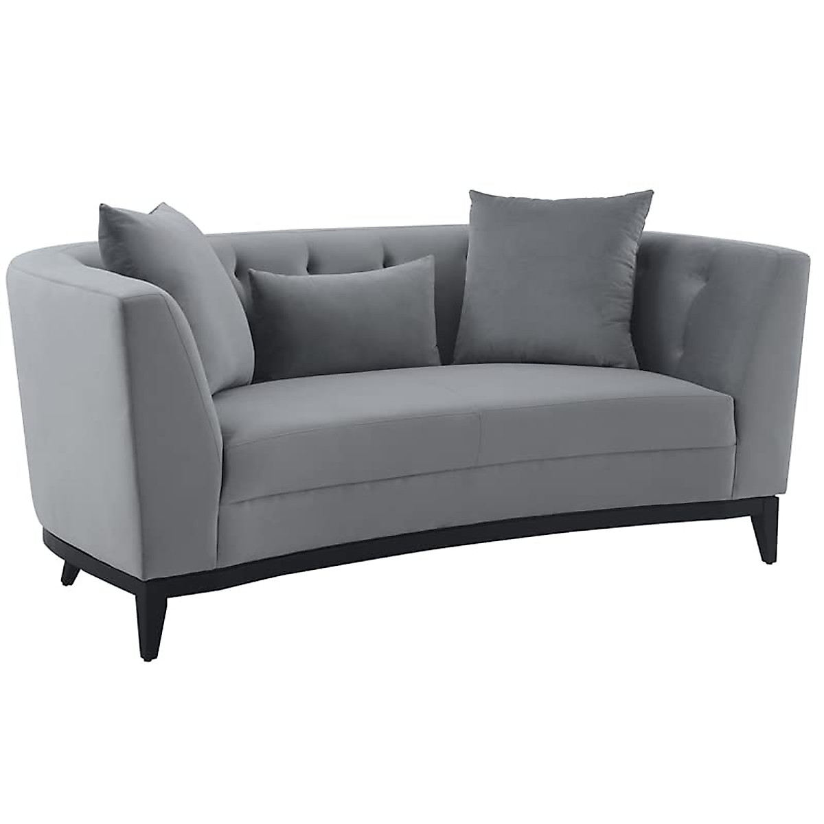 Armen Living Melange Gray Velvet Loveseat with Black Wood Base