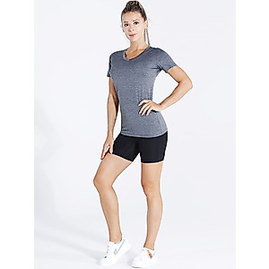 CADMUS Workout t-Shirts for Women Quick Dry Gym Shirts V-Neck, Black, Grey, Wine Red, Large