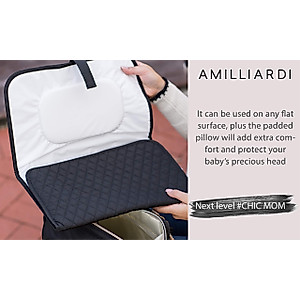Portable Diaper Changing Pad Stylish & Chic by AMILLIARDI for Travel w/Baby, Infant & Newborn, Changing Mat Portable (Black)