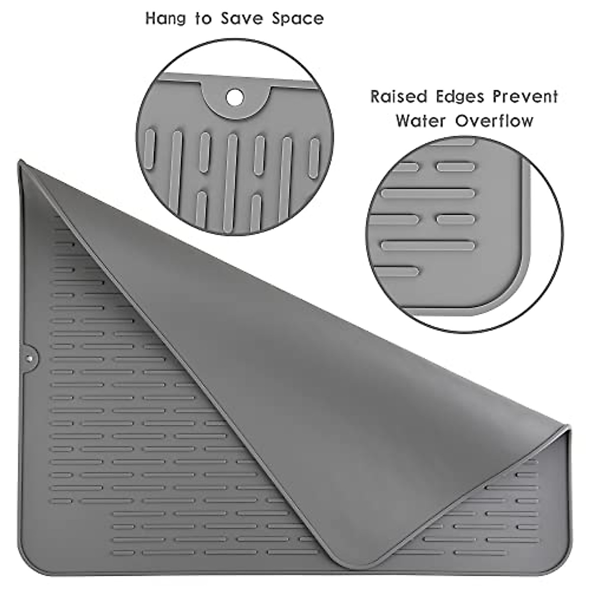 Silicone Dish Drying Mat,Drying Mat for Kitchen Counter, Silicone Trivets/Pot Holders ,Heat Resistant Mat,Easy to Drain and Clean Large Drainboard Mat, Dish Drainer Pad (17.72 x 15.75Inches, black)