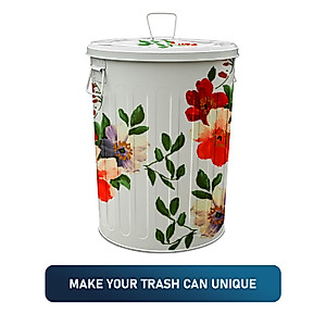 20-Gallon Beige Galvanized Steel Round Trash Can with Lid Powder Coated Metal