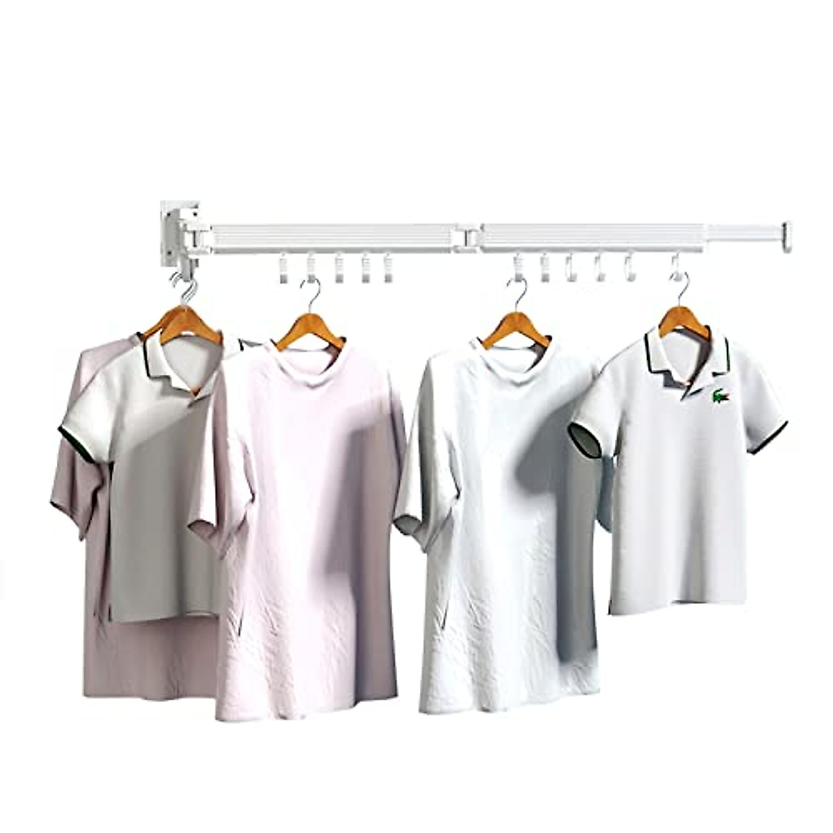 Clothes Drying Rack Retractable Wall Mounted Drying Racks 2 fold Indoor Collapsible Clothing Racks Space Saving Hanging Clothes Laundry Drying Rack for Room Organization Balcony Bathroom White