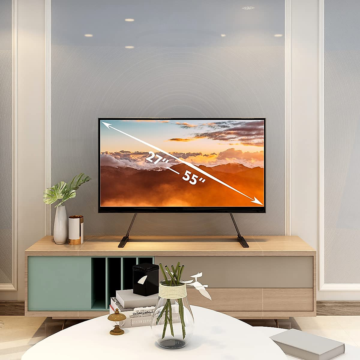 Hemudu Universal Table Top TV Stand Base TV Legs with Height Adjustment fits Most 27-55 Inch LCD LED Flat Screen TVs, Max VESA 800x400 mm, TV Feet Mount Holds up to 125 lbs, Black