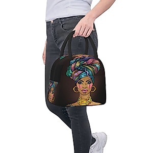 Oplp Beautiful African Woman Portrait Large Lunch Bag Capacity Box Meal Prep Insulated Handbag Reusable Lunch Container