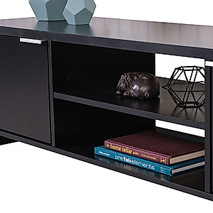 Madesa TV Stand with Cabinet Storage and Open Shelves for 55, 65 Inch Media Storage Gaming Media Console Living Room Entertainment Center Modern Wooden Television Cabinet - Black