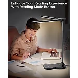LED Double Head Desk Lamp for Home Office with Adjustable Swing Arms and Dimmable Touch Control LED Desk Light USB Power and Multi-Color Illumination for Home Office and Study