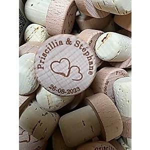 Personalized Wine Bottle Stopper,Customized Love Shape Custom Anniversary Name Date Engraved Wooden Cork Bottle Stopper Wedding Favors, wood engraved Wedding Gift,custom,10PCS