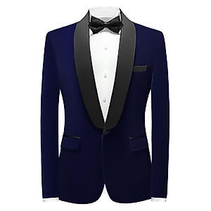 Mens Velvet 3 Piece Tuxedo Suits Slim Fit Shawl Collar One Button Dinner Prom Jacket Vest Pants Suit Set Navy Blue