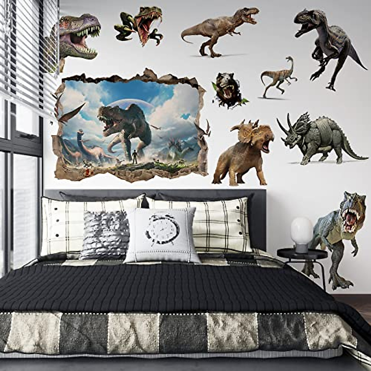 3D Dinosaur Wall Stickers Removable Vinyl Large Dino Stickers 10Pcs Peel and Stick Dinosaur Wall Decals for Kids Nursery Bedroom Home Decoration