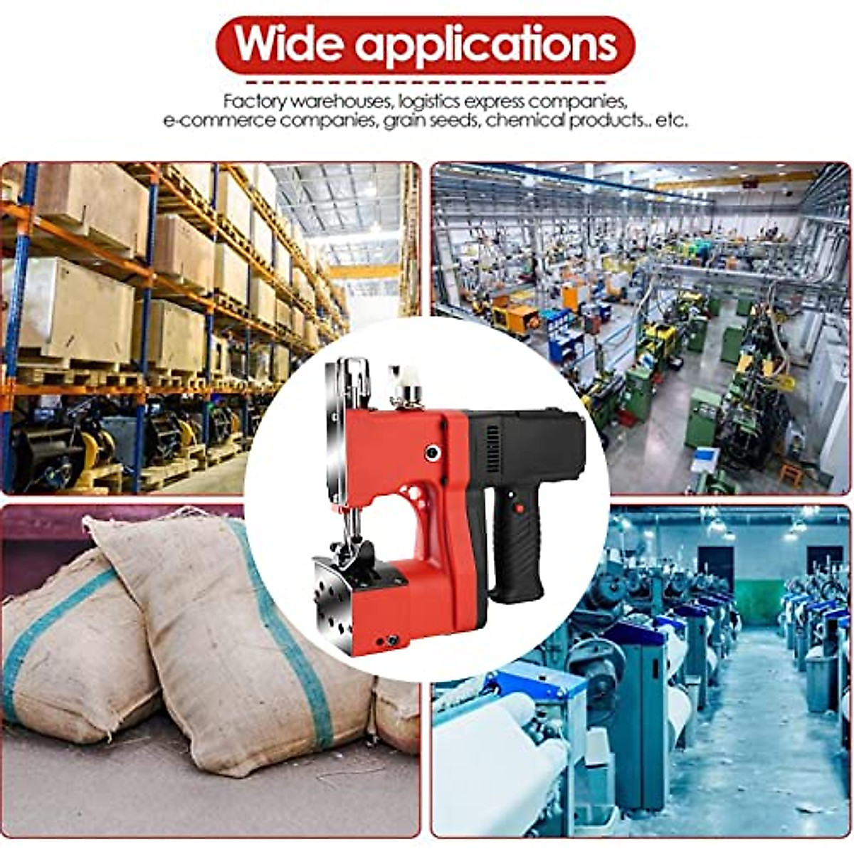 Bag Closing Machine,Portable Bag Closer,Automatic Woven Bag,18000 Rpm 2600 Stitches/Min-2 Seconds/Bag,Kraft Paper Bags,Pp/Pe Woven Bags,Composite Bags,Sacks,Leather,Agriculture,Red