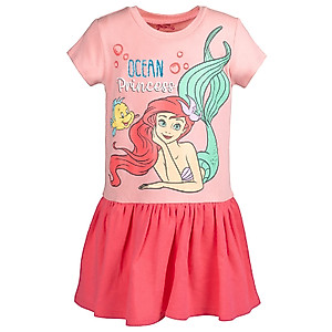 Disney Princess Ariel Toddler Girls French Terry Dress Princess Ariel Pink 5T