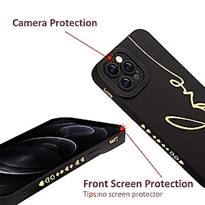 MOWIME for iPhone 12 Pro Max Case, Back Cute Plating Love Letter Graphic with Anti-Fall Lens Cameras Cover Protection Soft TPU Shockproof Anti-Fingerprint Phone Cases for Women Girls Men -Black
