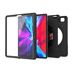 New Trent iPad Pro 12.9 6th Generation case, iPad Pro case for 5th Gen 2021, Metal Kickstand, Rotational Hand Strap, Apple Pencil Holder, Screen Protector