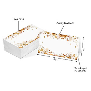 Table Place Card, Fall Harvest Thanksgiving Themed Tent Style Cards, Pack of 25 Half-Fold Reception Place Card with Pumpkin, Perfect for Thanksgiving Dinner, Party, Birthday, Wedding, Banquet A06