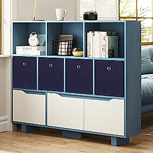 DABEACT Fabric Cubes Storage Containers ,11 Inch Cloth Storage Cube Foldable Storage Bins Cubes Organizer Baskets with Dual Handles for Shelf Closet Set of 3,(Navy Blue)