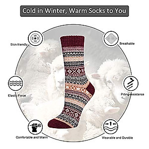 5 Pack Womens Wool Socks Winter Warm Socks Thick Knit Cabin Cozy Crew Soft Socks Gifts for Women