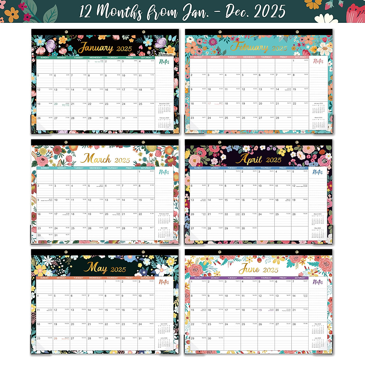 2025 Desk Calendar - Desk Calendar 2025, 12 Monthly Desk/Wall Calendar, Jan. 2025 - Dec. 2025, 16.8" x 12", Desk Calendar with Thick Paper - Floral