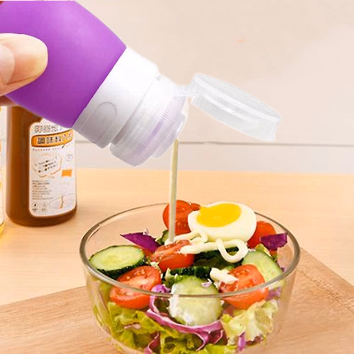 Accfore 5 Pack Squeeze Salad Dressing Bottles, 1.3oz and 2 oz. Portable Sauce Containers, Leak Proof Food Storage Condiment Bottles, Comes with 2 pcs Cleaning Brushes - 5 Colors