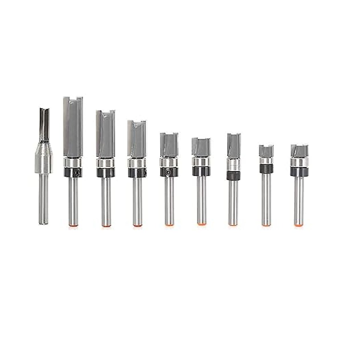 Pattern Flush Trim Router Bits Set 1/4'' Shank, 9PCS Carbide Tipped Template Top Bearing Flush Cut Router Bit, Straight Flush Trim Bit, Wood Milling Cutter for Trimming