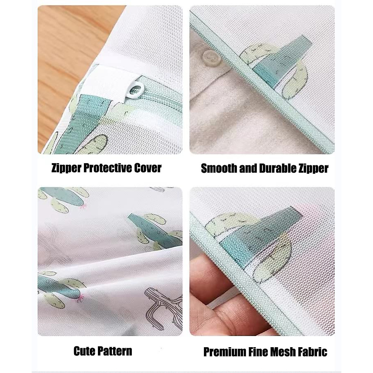 YUNHEGONG Mesh Laundry Bags, Washing Machine Wash Bags, Reusable and Durable Mesh Wash Bags for Delicates Blouse, Hosiery, Underwear, Bra, Lingerie Baby Clothes (5 Different Sizes, cactus)