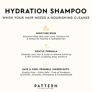 PATTERN Beauty by Tracee Ellis Ross Hydration Shampoo w Honey, Aloe Vera, Biotin and Tea Tree Leaf Oil for Curly Hair 3a-4c, 9.8 fl oz