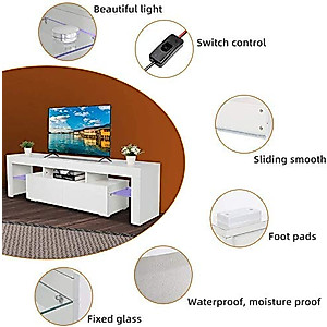 Modern TV Stand - Home TV Cabinet with Clolorful Lights and Storage Drawer, Entertainment Center for up to 60-inch TV Living Room (White)