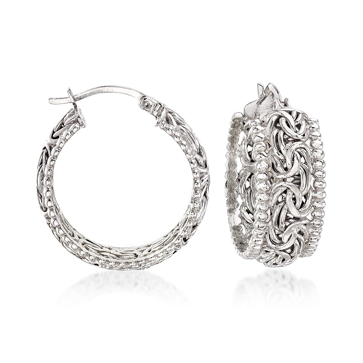 Ross-Simons Sterling Silver Beaded-Edge Byzantine Hoop Earrings
