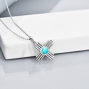 TIGER RIDER Zia Sun Symbol 925 Sterling Silver Necklace Exquisite Ladies Turquoise/Moonstone/Opal Pendant Jewelry for Women New Mexico Necklace for Mother’s Day Christmas Birthday Gifts