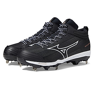 Mizuno Women's Sweep 6 Mid Softball Shoe, Black-White, 7