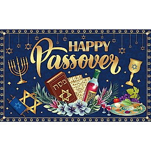 Large 71" X 43" Happy Passover Banner, Passover Backdrop, Passover Decorations, Jewish Holiday Decorations, Passover Background for Photography Wall Indoor Outdoor Party Supplies tineit