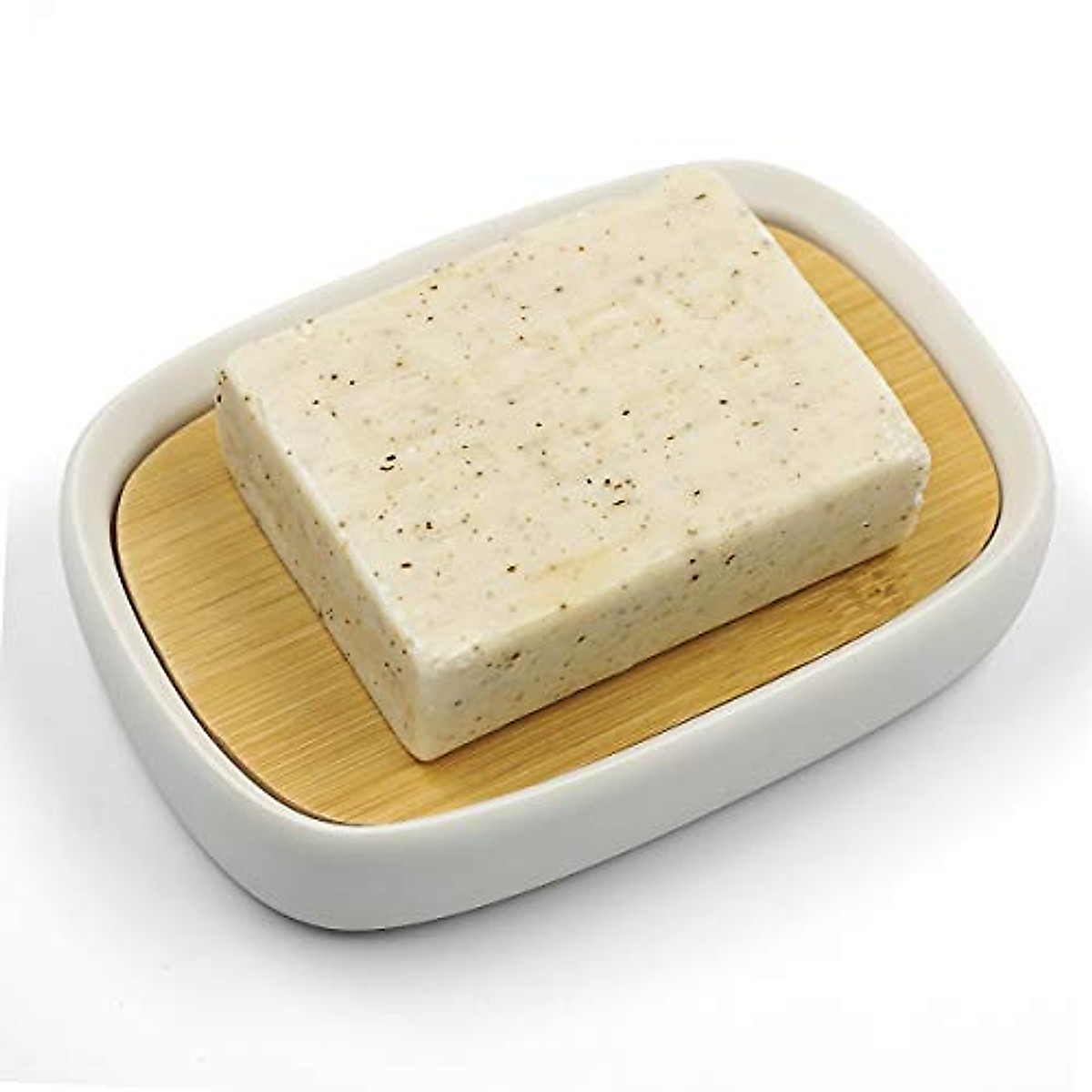Sandstone Resin Soap Bar Dish, Bamboo Shower Soap Dish Holder Tray, Soap Organizer Draining Bar Soap Saver for Shower Bathroom Kitchen Sink