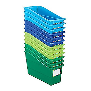Really Good Stuff-164304 Riverside Name Labels Durable Book and Binder Holders, 5¼" by 12½" by 7½" (Set of 12) - Ideal for Narrow or Vertical Storage Needs Like Magazines, Books, Folders - Color-Code